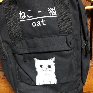 Bags | Japanese Backpack Black With Cute White Cat Kawaii | Poshmark
